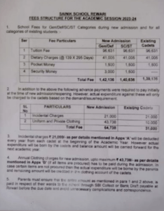 Sainik School Rewari Fee Structure - sainikschoolcadet